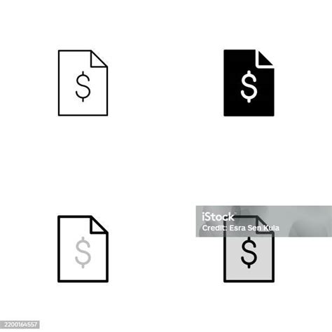 편집 가능한 획이 있는 4가지 스타일의 인보이스 아이콘 디자인 Line Solid Flat Line 및 Duotone Line 웹 페이지 모바일 앱 Ui Ux Gui