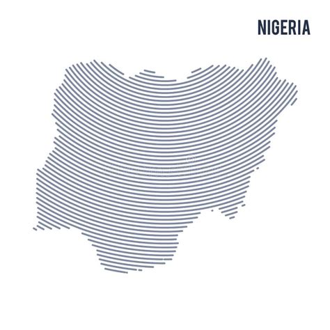 Vector Abstract Hatched Map Of Nigeria With Curve Lines Isolated On A White Background Stock