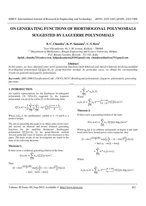 Pdf On Generating Functions Of Biorthogonal Polynomials Suggested By Laguerre Polynomials