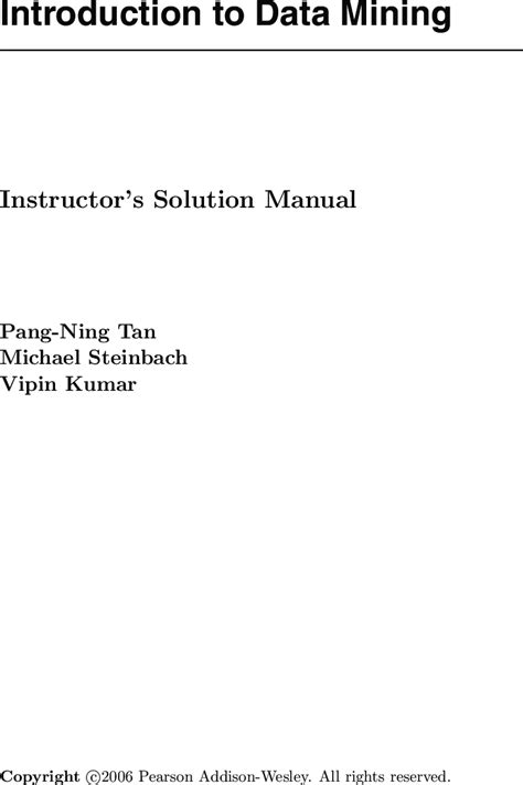 Soldvi Introduction To Data Mining Solutions Manual By Tan Pan Niang