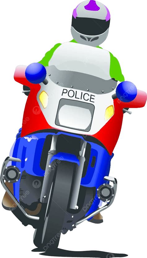 Vector Illustration Of A Police Officer Riding A Motorcycle On The Road