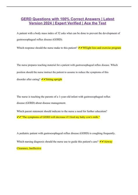 Gerd Questions With 100 Correct Answers Latest Version 2024 Expert Verified Ace The Test