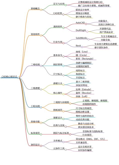 cad核心知识点：从基础到高级功能全面解析指南 markmap思维导图模板库