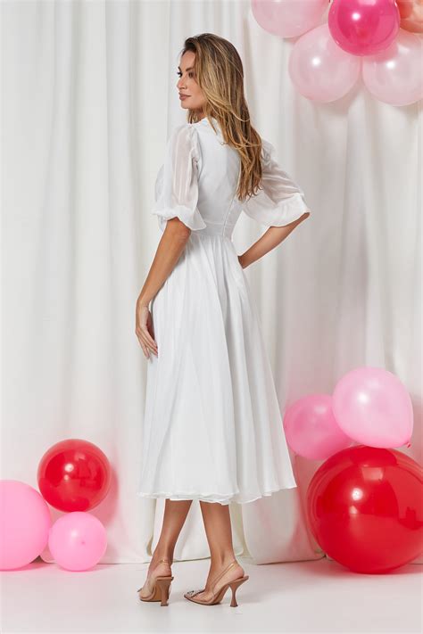 Rochie Ava Alba 419 Lei Rochie Eleganta Midi Cu Pliuri Zonia