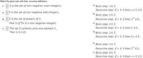solved match the given sets with their recursive definitions