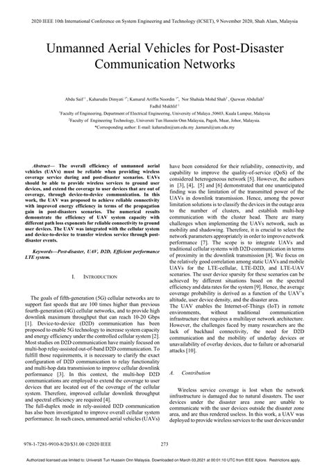 Pdf Unmanned Aerial Vehicles For Post Disaster Communication Networks