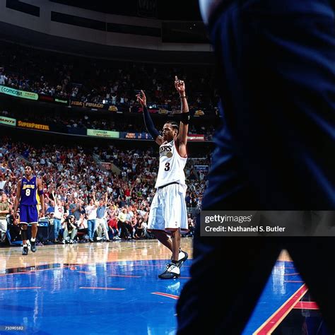 Allen Iverson Of The Philadelphia 76ers Pumps His Hands In The Air