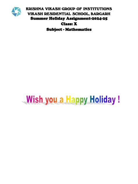 Class X Math Summer Assignment 2024 Pdf