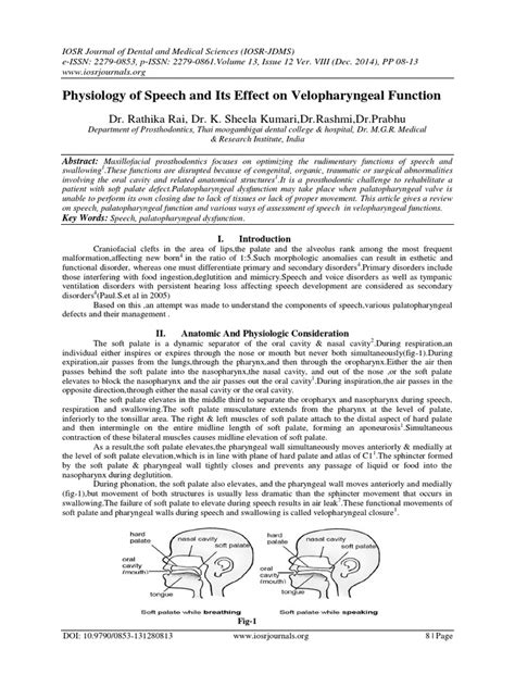 Pdf Physiology Of Speech And Its Effect On Velopharyngeal Function