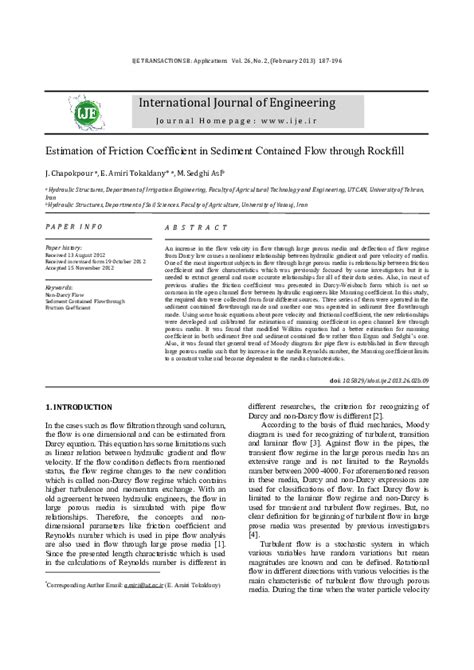 Pdf Estimation Of Friction Coefficient In Sediment Contained Flow Through Rockfill