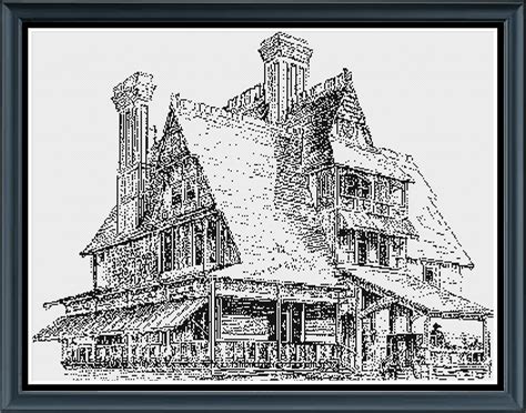 Homestead Vintage House Monochrome Counted Cross Stitch Instant Patt