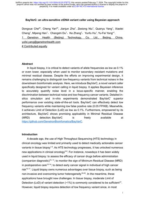 Pdf Bayvarc An Ultra Sensitive Ctdna Variant Caller Using Bayesian Approach