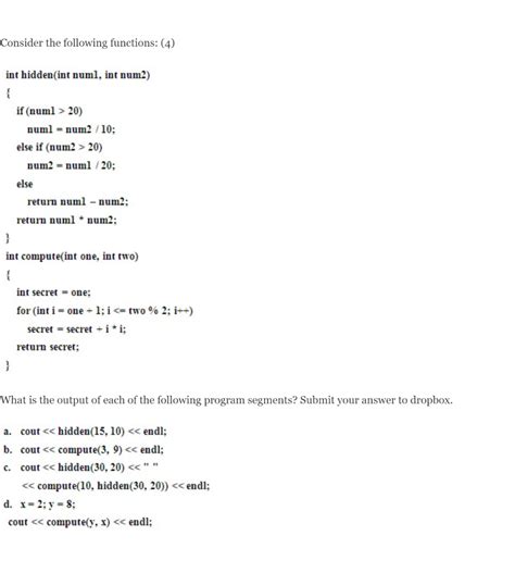 Solved Consider The Following Functions 4 Int Hiddenint