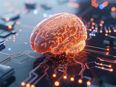 Ai Generated Image Of Digital Brain On Circuit Board Stock Illustration