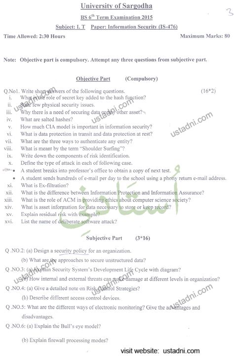 Information Security Bs It 2015 Uos Past Papers Notes And Help For