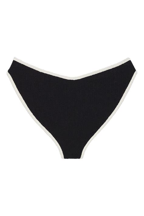 Black Cream Binded Terry Rib Added Coverage Lulu Bikini Bottom