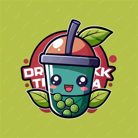 Bubble Drink Or Bubble Tea Logo With Leaf And Text On Green Background Premium Ai Generated Vector