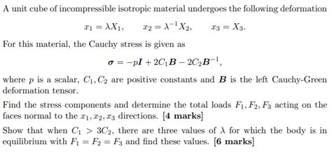 A Unit Cube Of Incompressible Isotropic Material Chegg Com