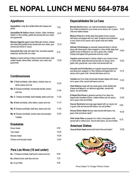 Menu El Nopal