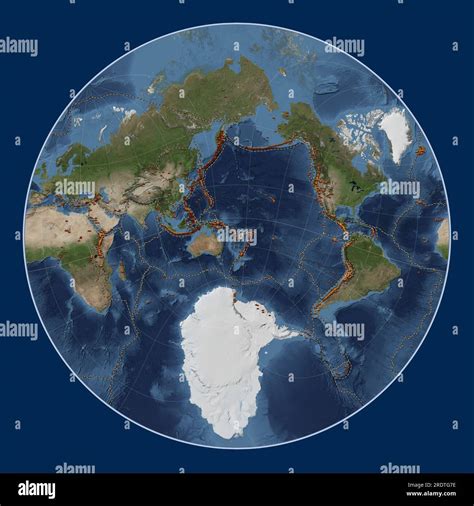Conway Reef Tectonic Plate On The Blue Marble Satellite Map In The Lagrange Oblique Projection