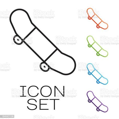 흰색 배경에 고립 된 검은 라인 스케이트 보드 트릭 아이콘 익스트림 스포츠 스포츠 장비 다채로운 아이콘을 설정합니다 벡터 거리에 대한 스톡 벡터 아트 및 기타 이미지