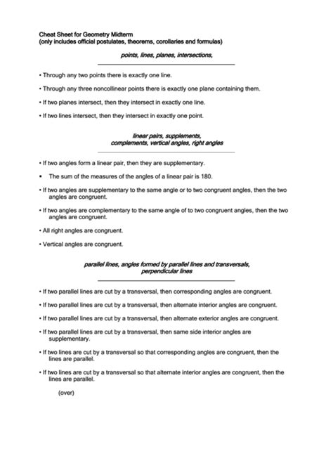 Cheat Sheet For Geometry Printable Pdf Download