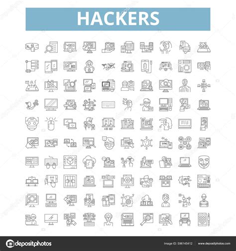 Hackers Icons Line Signs Web Symbols Set Vector Isolated Illustration Stock Vector By