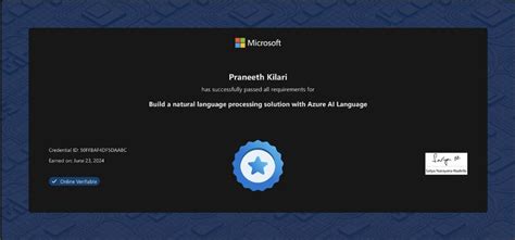 Azureai Nlp Microsoftlearning Ai Professionaldevelopment Techskills Praneeth Kilari Aie™