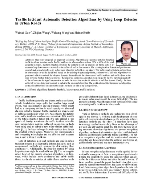 Pdf Traffic Incident Automatic Detection Algorithms By Using Loop