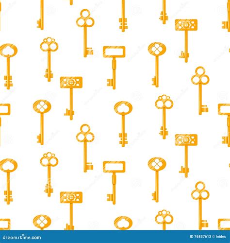 Gold Keys Seamless Vector Pattern On White Vintage Cartoon Key