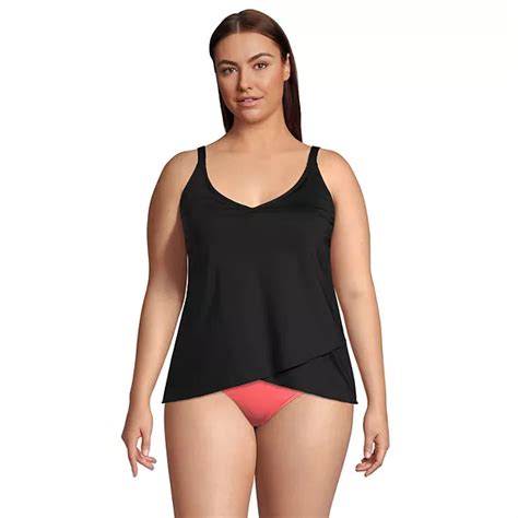Plus Size Lands End Chlorine Resistant V Neck Tulip Hem Tankini