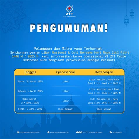 Pt 📢 Pemberitahuan Libur Nasional And Cuti Bersama 📢 Sehubungan Dengan Hari Raya Idul Fitri 1446