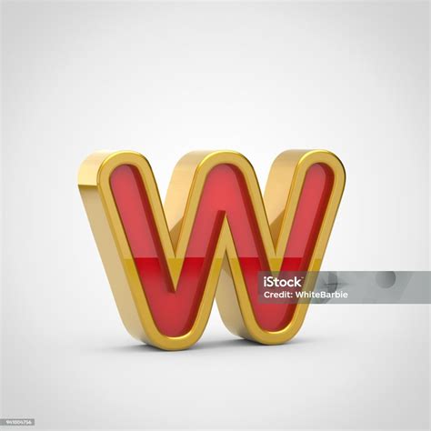 흰색 배경에 고립 된 황금 개요와 Gloosy 빨간 편지 W 소문자 0명에 대한 스톡 사진 및 기타 이미지 0명 3차원 형태 금 금속 Istock
