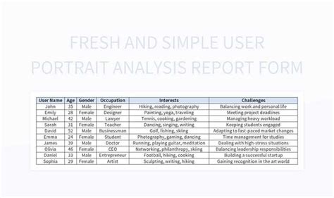 Enhanced And Streamlined User Profile Analysis Form Excel Template