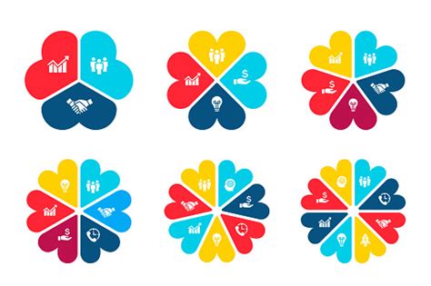 인포그래픽을 위한 벡터 사이클 요소입니다 다이어그램 그래프 프리젠 테이션 및 라운드 차트에 대한 템플릿 3 4 5 6 7 및 8 옵션 부품 단계 또는 프로세스가 있는