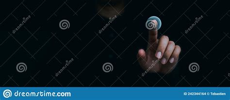 Blue Fingerprint Scan Icon On Virtual Screen While Finger Scanning For Security Access Stock