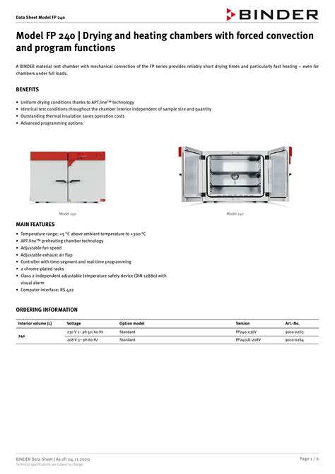 Binder Fp 240 Datasheet Manualzz
