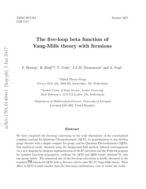 Pdf The Five Loop Beta Function Of Yang Mills Theory With Fermions