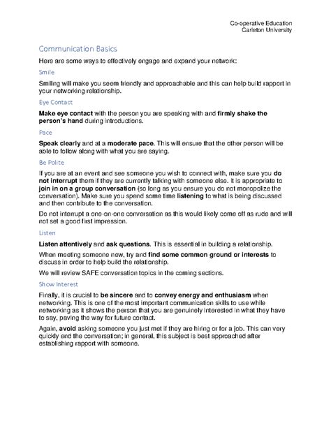 Communication Basics Effective Networking Strategies At Carleton U