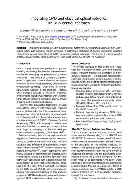 Pdf Integrating Qkd And Classical Optical Networks An Sdn Control