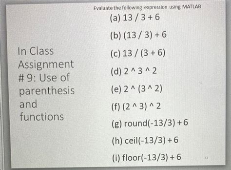 Solved Evaluate The Following Expression Using Matlab A