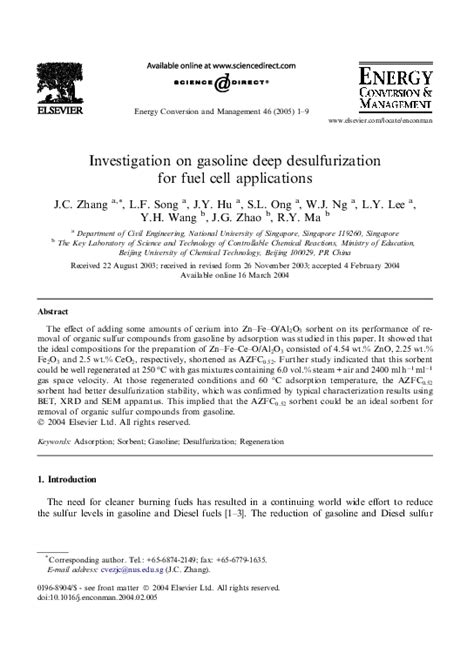 Pdf Investigation On Gasoline Deep Desulfurization For Fuel Cell