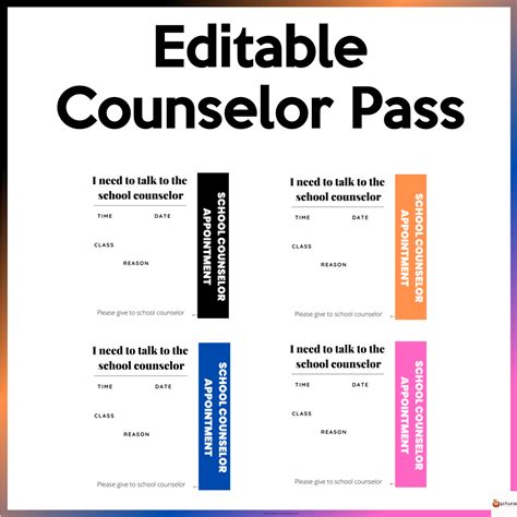 Editable School Counselor Pass School Counseling Australian Teachers