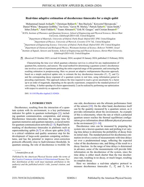 Pdf Real Time Adaptive Estimation Of Decoherence Timescales For A Single Qubit