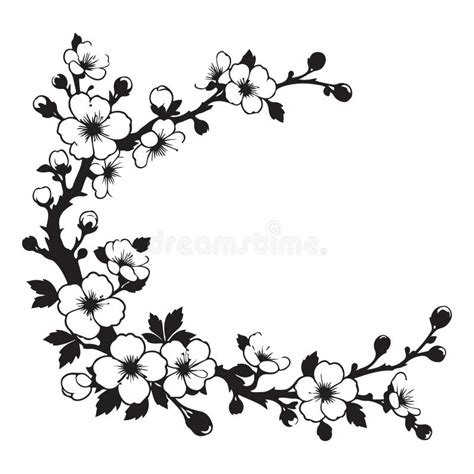 Silhouette Floral Branch Vector Illustration Cherry Blossom Corner
