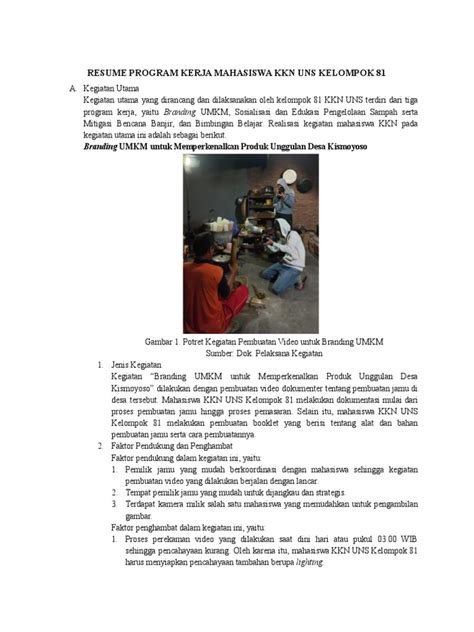 Resume Program Kerja Mahasiswa Kkn Uns Kelompok 81 Pdf