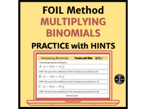 Multiplying Binomials Foil Method 4 Levels Practice With Hints