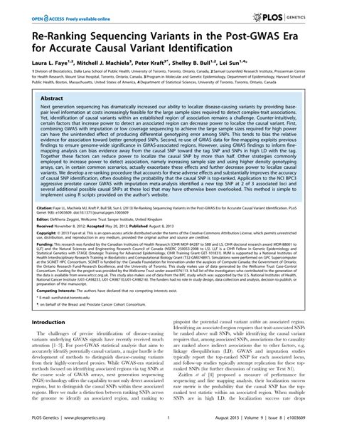 Pdf Re Ranking Sequencing Variants In The Post Gwas Era For Accurate