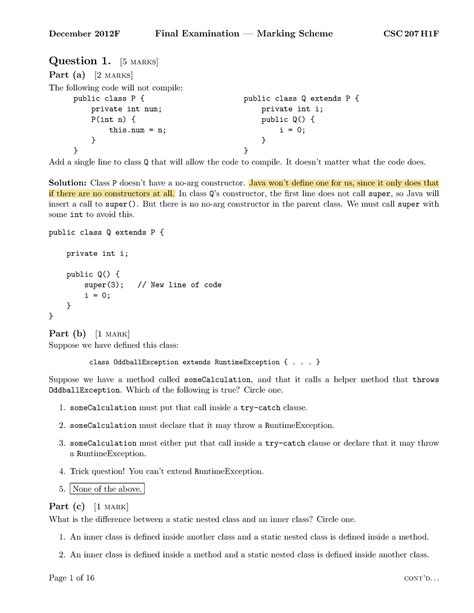F12 Exam Soln Final Examination — Marking Scheme Question 1 5