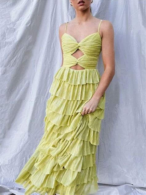 Gianni Bini Grace Metallic Plisse Sweetheart Neck Cut Out Tiered Dress Dillards Tiered Prom